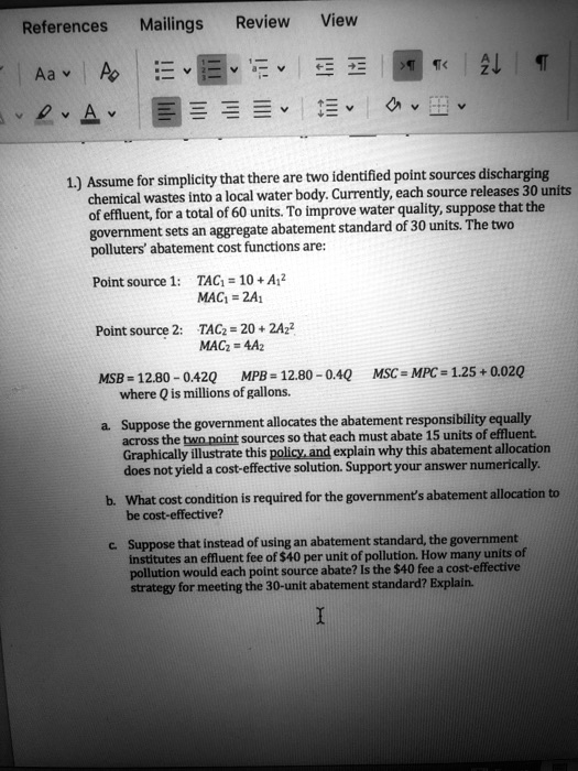 References Mailings Review View Aa 1.) Assume for simplicity that there are two identified point ...