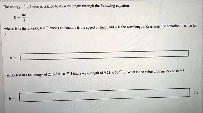 The energy of a photon is related to its wavelength through the ...