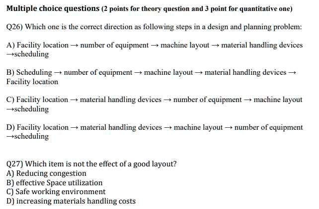 Multiple choice questions (2 points for theory question and 3 point for quantitative one) Q26 ...