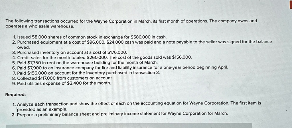 SOLVED: The following transactions occurred for the Wayne Corporation ...