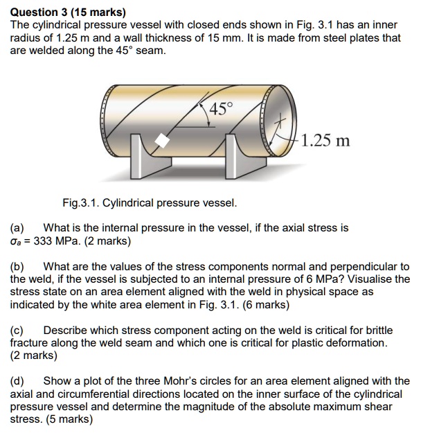 question 3 15 marks the cylindrical pressure vessel with closed ends ...