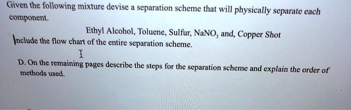 SOLVED: Given the following mixture devise separation scheme that will physically separate each ...