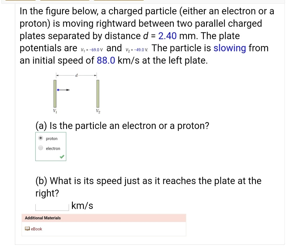 SOLVED: In the figure below; a charged particle (either an electron or a proton) is moving ...