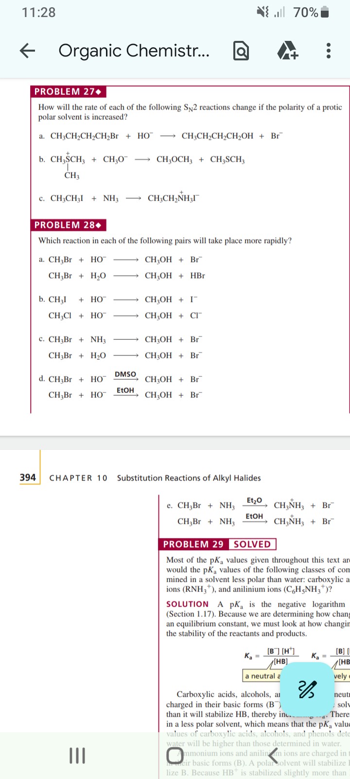 11:28 ← Organic Chemistr... PROBLEM 27· How will the rate of each of ...