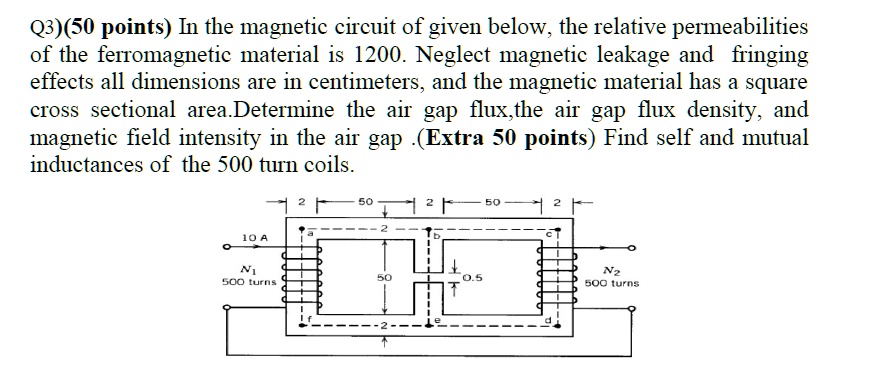 Q3)(50 points) In the magnetic circuit of given below, the relative ...