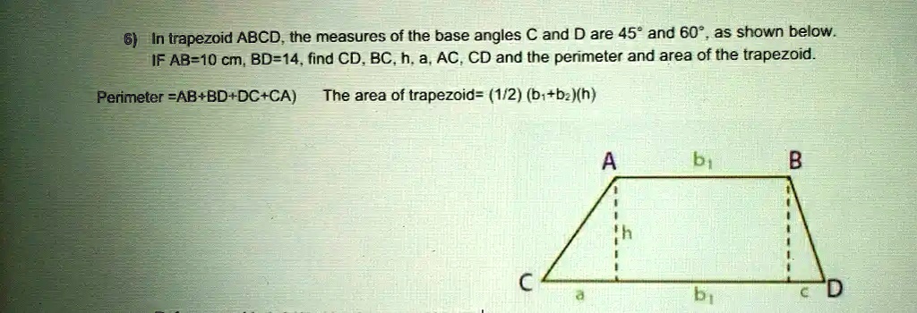 in trapezoid abcd the measures of the base angles c and d are 45 and 60 as shown below if ab 10 ...