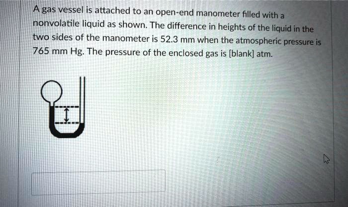 SOLVED: A gas vessel is attached to an open-end manometer filled with ...
