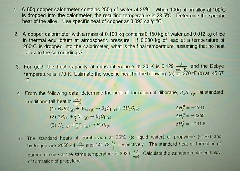 SOLVED: A 60g copper calorimeter contains 250g of water at 25Â°C. When ...
