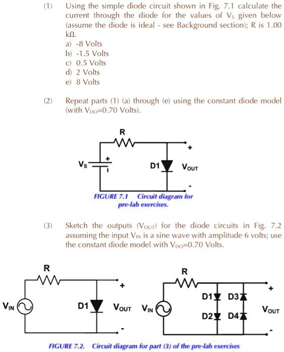 (1) Using the simple diode circuit shown in Fig. 7.1 calculate the current through the diode for ...