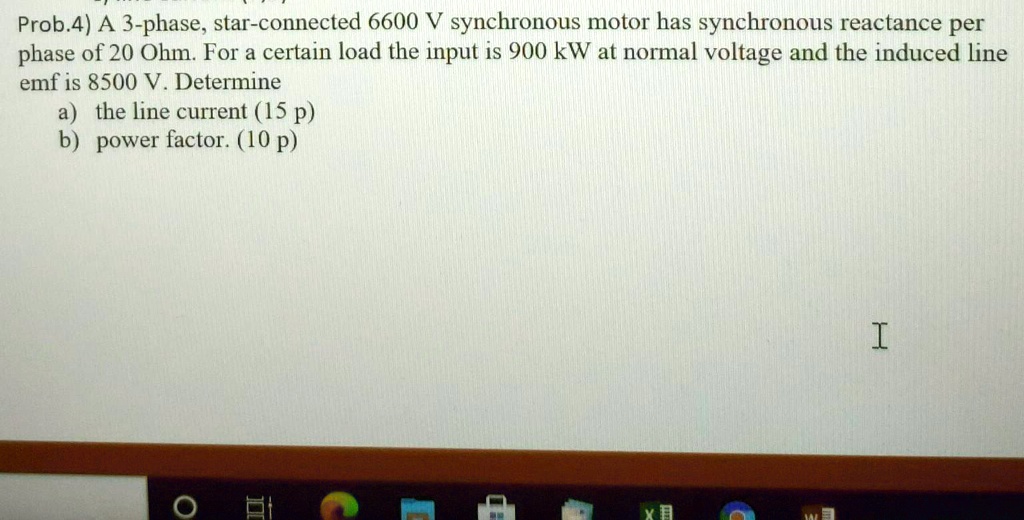 SOLVED: Prob.4A: A 3-phase, star-connected 6600 V synchronous motor has a synchronous reactance ...
