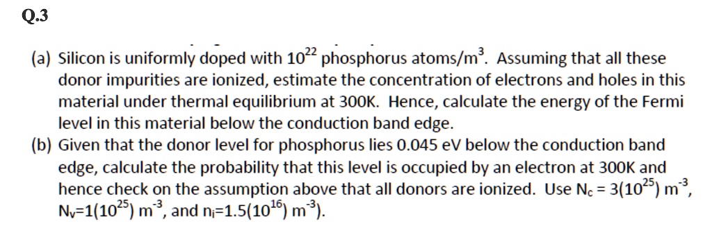 Q.3 (a) Silicon is uniformly doped with 10^22 phosphorus atoms/m^3 ...