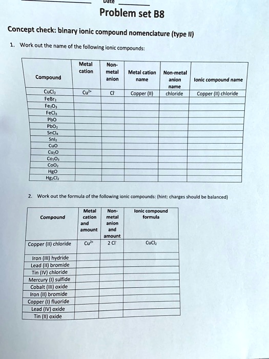problem set b8 concept check binary ionic compound nomenclature type ii work out the name of the ...