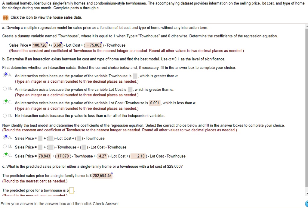 SOLVED: A national homebuilder builds single-family homes and ...