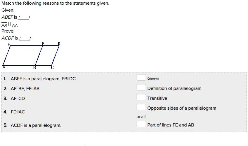 SOLVED: Need help. Anything is appreciated! Match the following reasons to the statements given ...