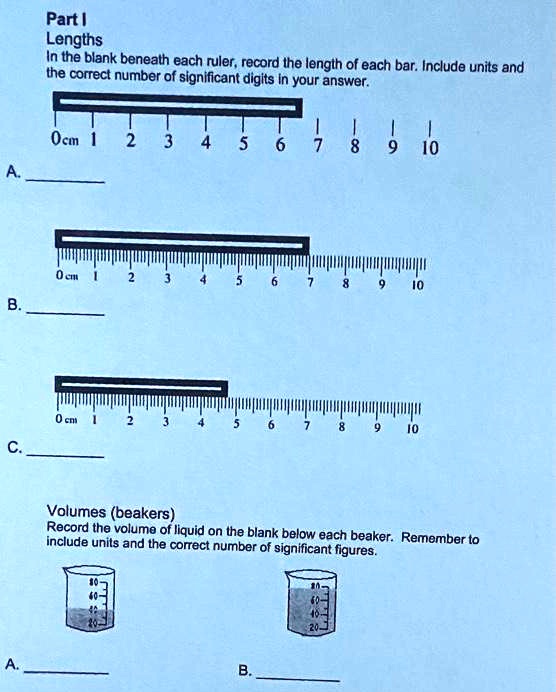 part lengths inthe blank beneath each ruler record ihe lengih of each ...