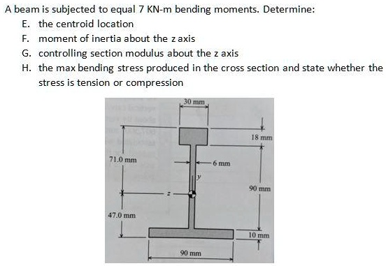 A beam is subjected to equal 7 KN-m bending moments. Determine: E. the ...