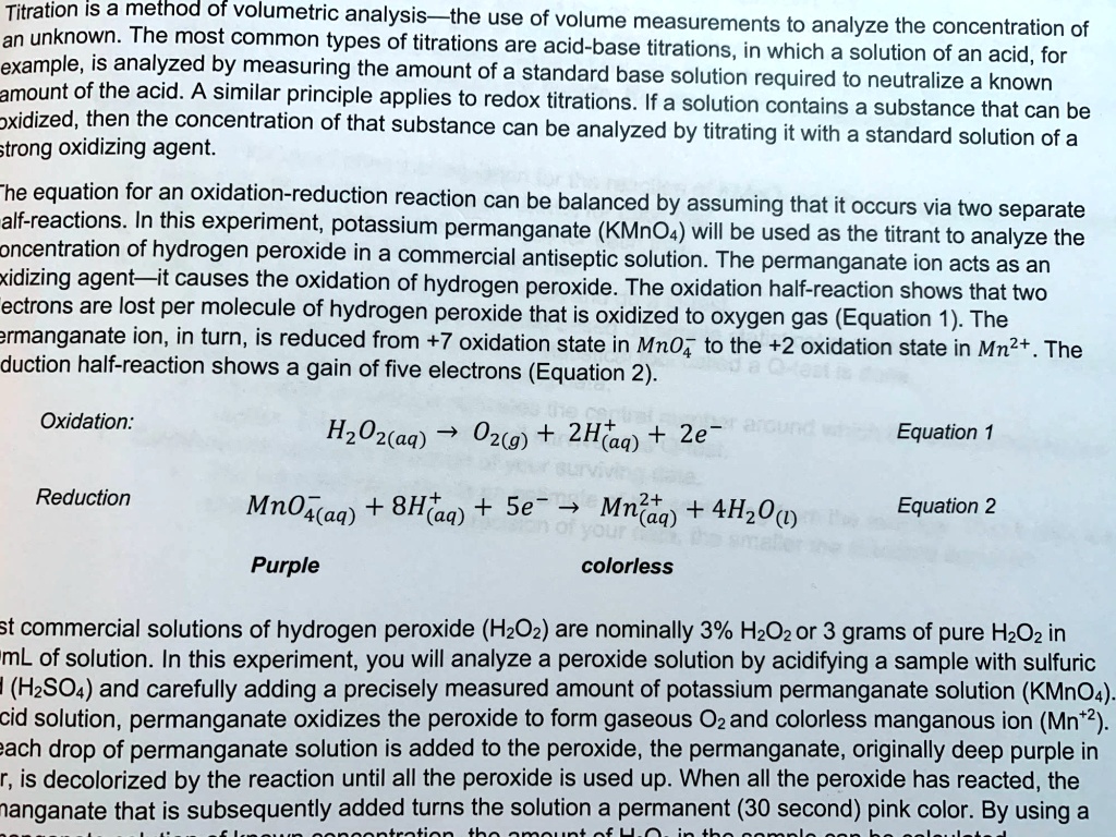 SOLVED: Titration is a method of volumetric analysis the use of volume an unknown. The most ...