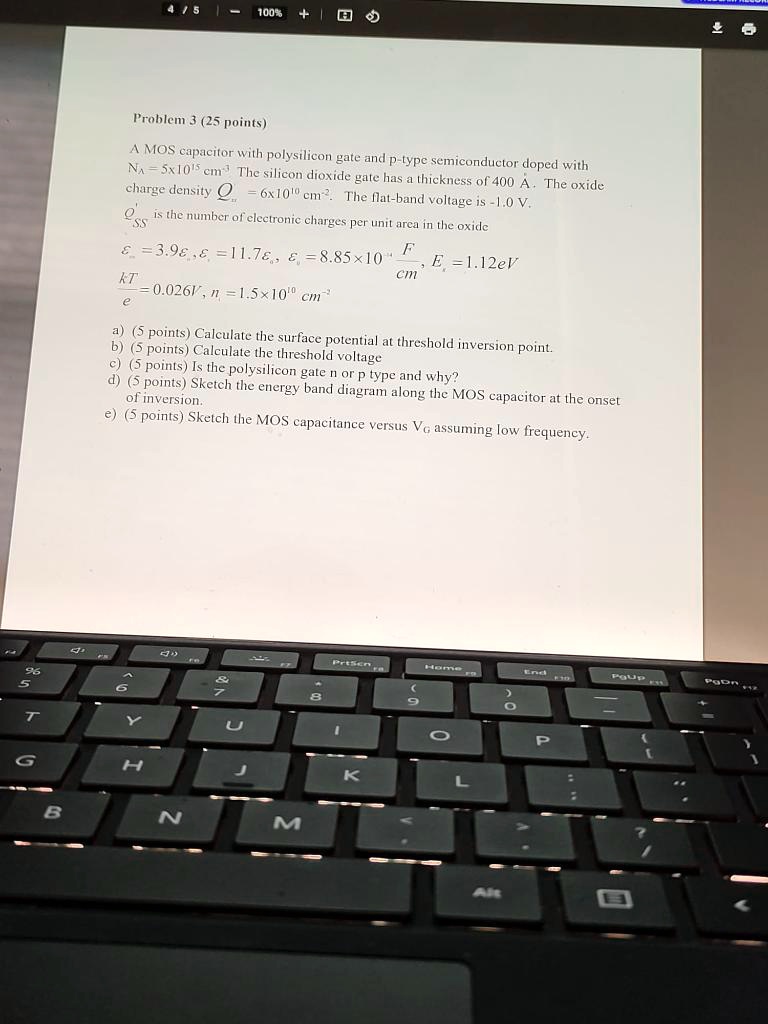 SOLVED: Problem 3 (25 points) A MOS capacitor with polysilicon gate and ...
