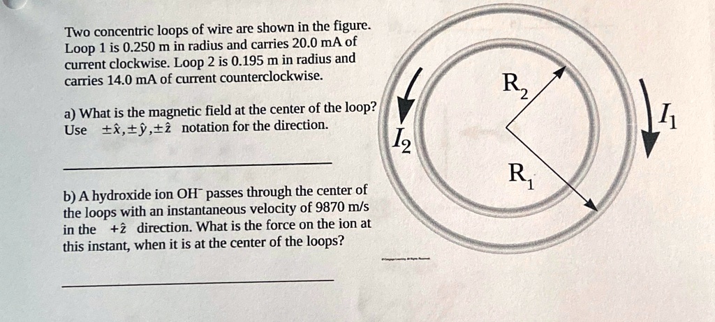 Two concentric loops of wire are shown in the figure. Loop 1 is 0.250 m ...