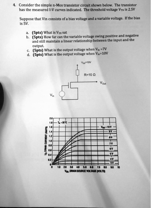 SOLVED: Consider the simple n-MOS transistor circuit shown below. The ...