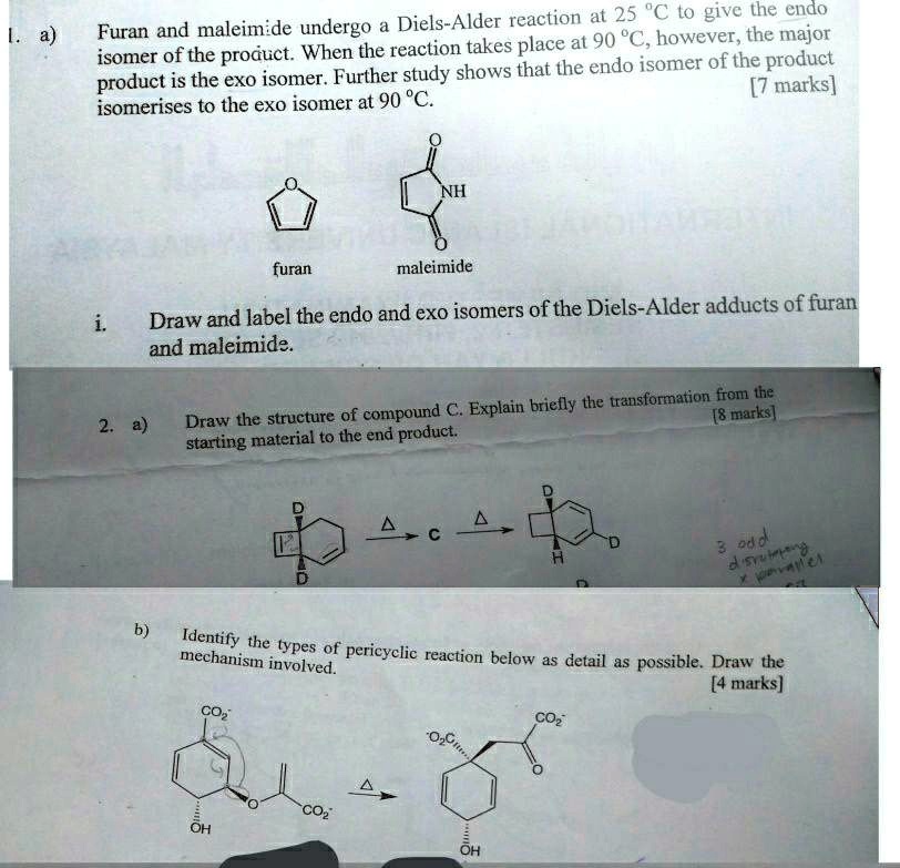SOLVED: Furan and maleimide undergo a Diels-Alder reaction at 25Â°C to ...