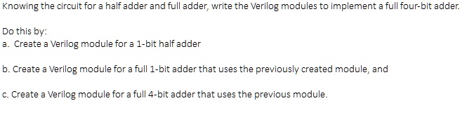 Knowing The Circuit For A Half Adder And Full Adder Write The Verilog Modules To Implement A