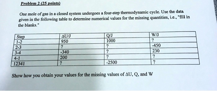 SOLVED: Problem 2 (25 points) One mole of gas in a closed system ...