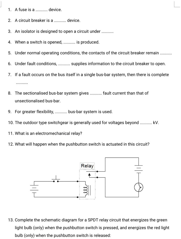 SOLVED: 1. A fuse is a device. 2. A circuit breaker is a device. 3. An ...