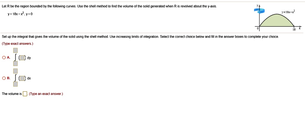 SOLVED: Let R be the region bounded by the following curves Use the shell method to find the ...