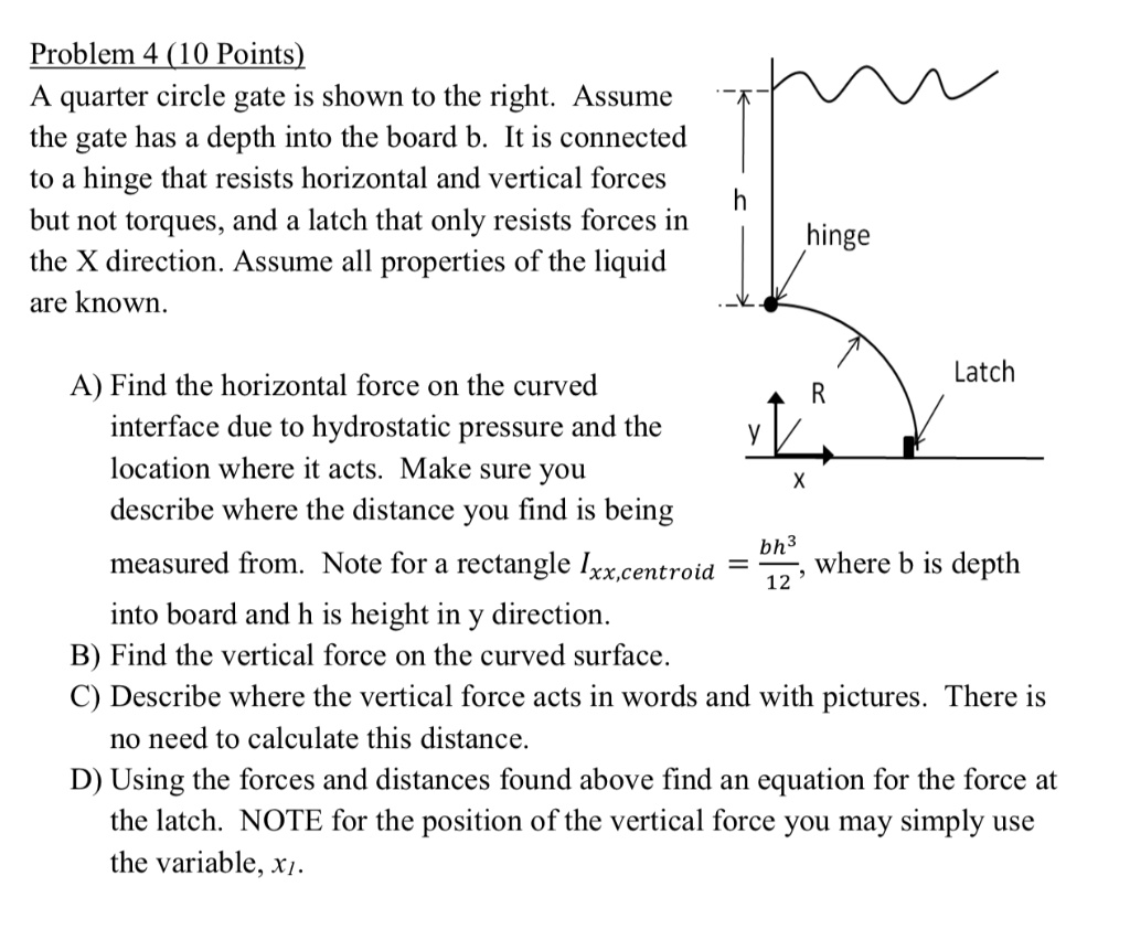 Problem 4 (10 Points) A quarter circle gate is shown to the right ...