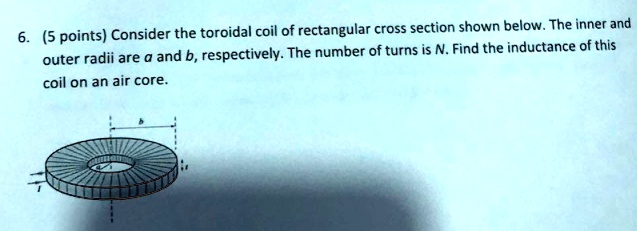 6. (5 points) Consider the toroidal coil of rectangular cross section ...