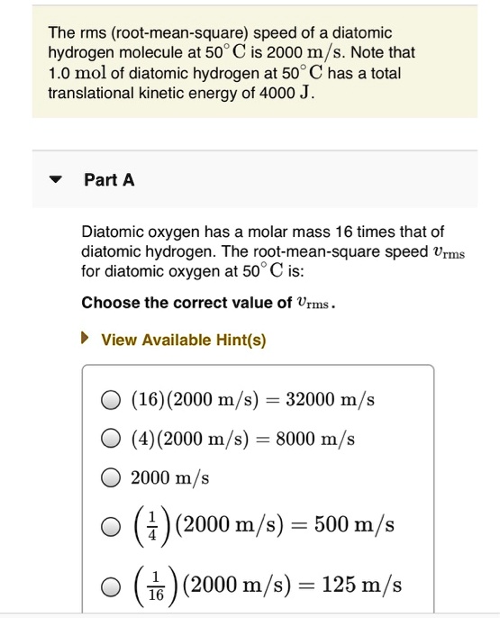 SOLVED: The rms (root-mean-square) speed of a diatomic hydrogen ...