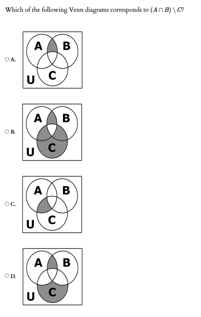 SOLVED Which Of The Following Venn Diagrams Corresponds To An B C solved-which-of-the-following-venn-diagrams-corresponds-to-an-b-c