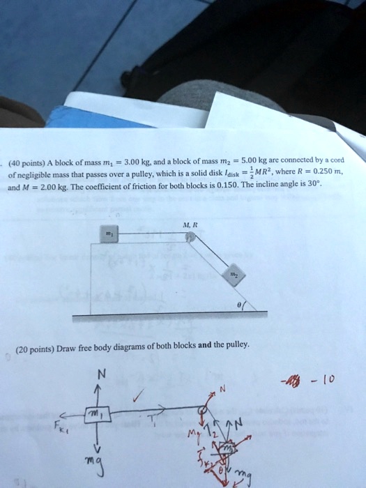SOLVED: (40 points) block of mass m] 3.00 kg, and block of mass mz 5.00 kg are connected by cord ...