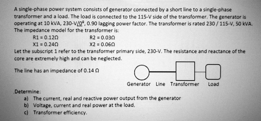 SOLVED: A single-phase power system consists of generator connected by ...