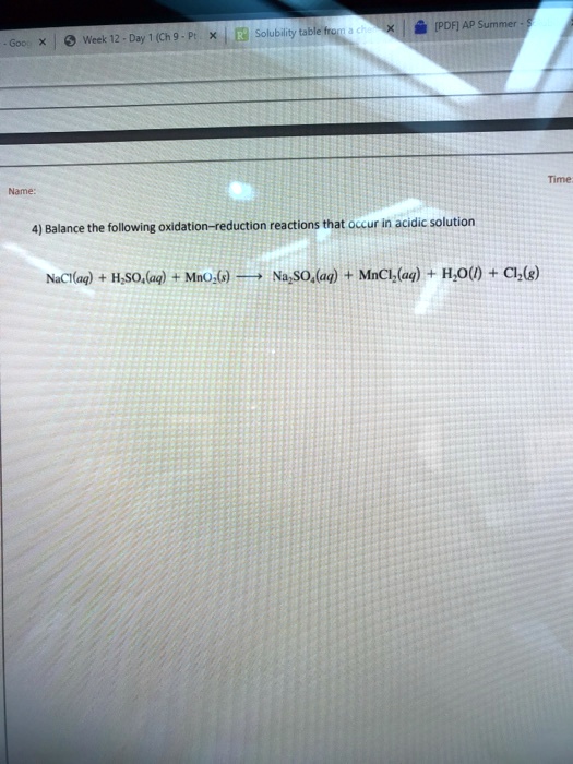 SOLVED: [PDF] AP Summer Solubility table Vicek 12 Namne Balance the ...