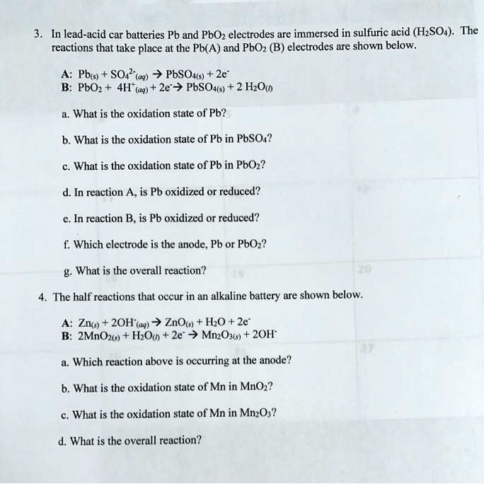 SOLVED: In lead-acid car batteries Pb and PbOz electrodes are immersed ...