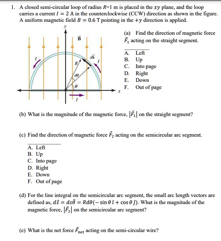 a closed semi circular loop of radius r m is placed in the xy plane and ...