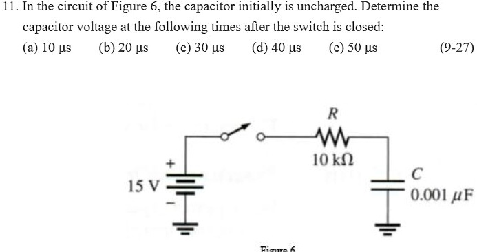 SOLVED: 11. In the circuit of Figure 6, the capacitor initially is uncharged. Determine the ...