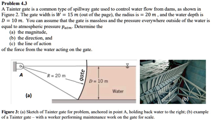 Problem 4.3 A Tainter gate is a common type of spillway gate used to control water flow from ...