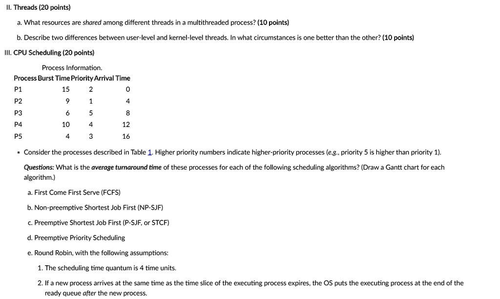 VIDEO solution: II. Threads (20 points) a. What resources are shared ...
