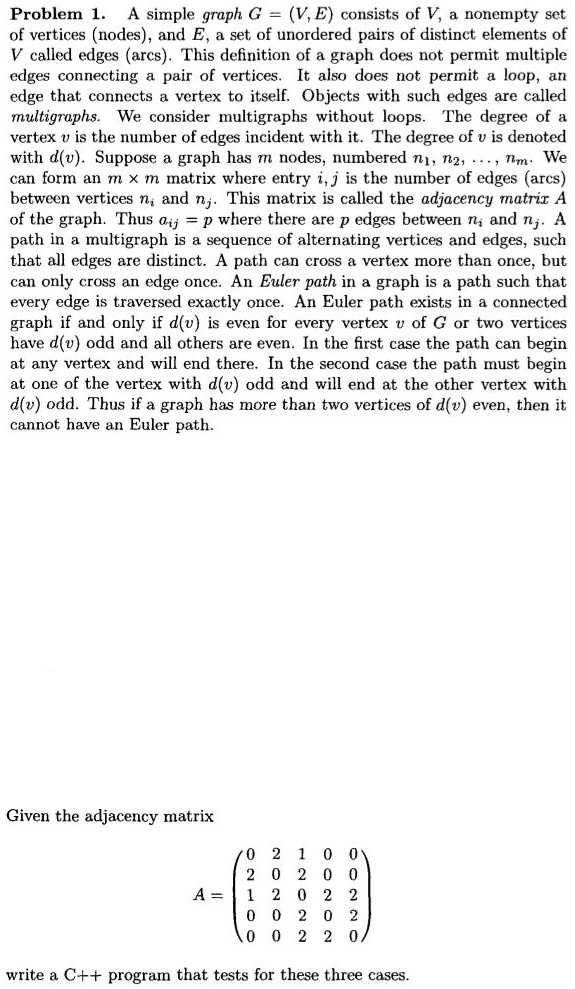 problem simple graph g ve consists of v a nonempty set of vertices ...