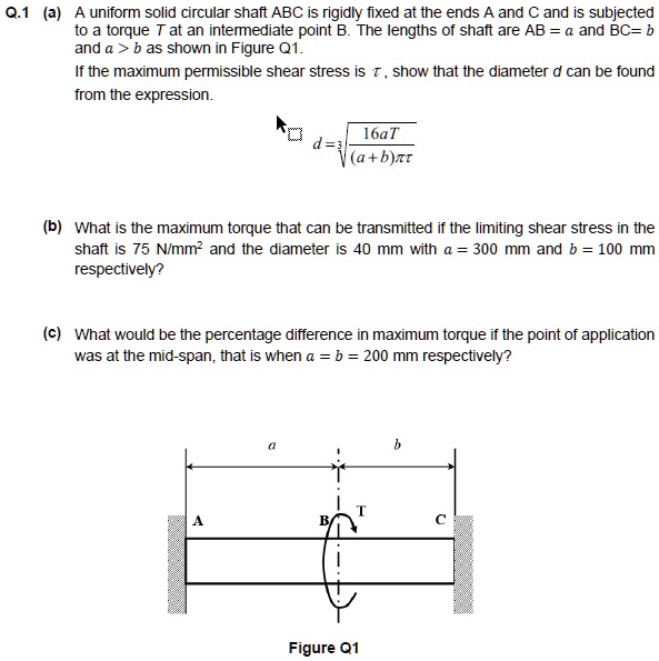q 1 a a uniform solid circular shaft abc is rigidly fixed at the ends a ...