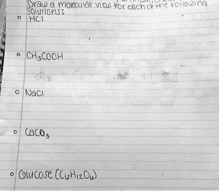 Draw a molecular view for each of the following Solutions: HCl CH3COOH ...