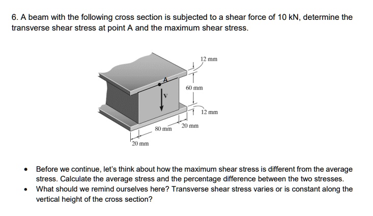 SOLVED: A beam with the following cross section is subjected to a shear ...