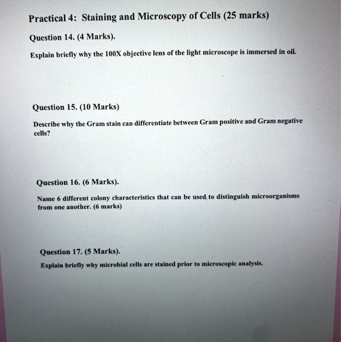 SOLVED: Practical 4: Staining and Microscopy of Cells (25 marks ...