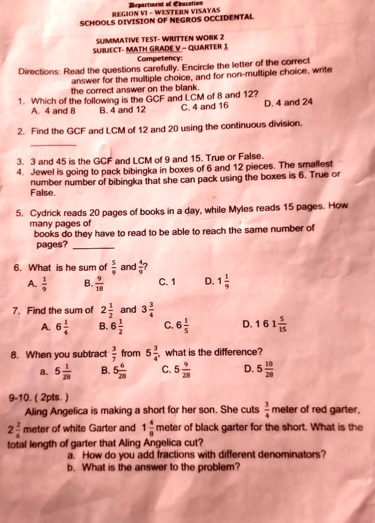 paki sagot po please ng dalawa math po ito drpartmnent ol eoutation ...