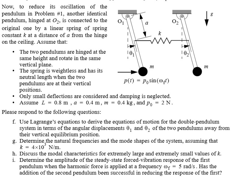 SOLVED: MDOF Problem Use Lagrange's equations to derive the equations ...