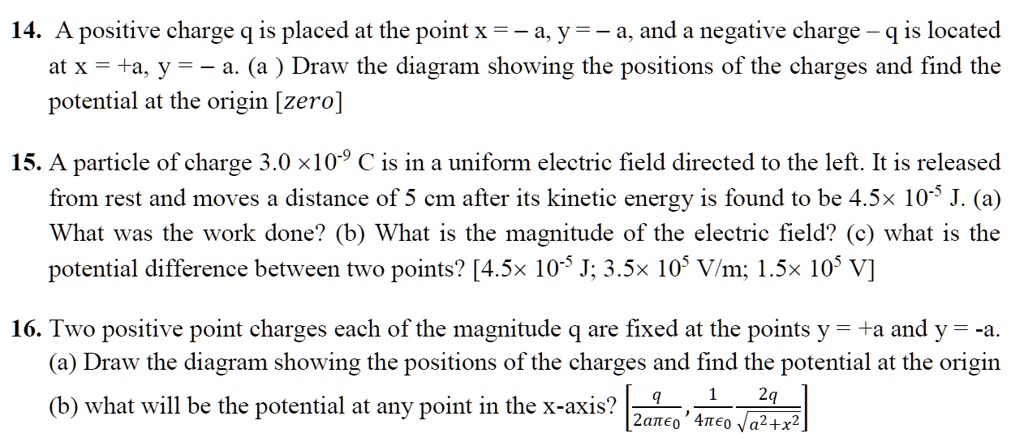 14. A positive charge q is placed at the point x = - a, y = - a, and a negative charge - q is ...