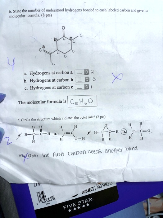 6. State the number of understood hydrogens bonded to each labeled ...